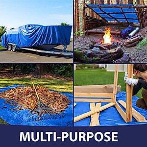 Rugged Rhino All Weather 100% Waterproof Heavy Duty Tarp, 5 Mil UV Temperature Resistant Tarps, High Durability Multipurpose Cover, for Home Outdoor Patio Winter Leaf Camping, 9x12 1 Pack Blue