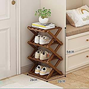 Narrow Shoe Rack - Shoe Storage Organiser- Vertical Bamboo Foldable Shoes Shelf for Entryway, Closet, Bedroom, Hallway ([tawny] 4 layers)