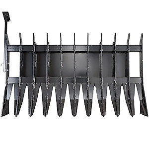 Titan Attachments Skid Steer Root Rake Attachment 60in Wide, Universal Quick Tach Hookup, Root Clearing Brush Rake, Land Clearing Site Prep Implement, Roll Debris, Silage, Brush to Burn Pile
