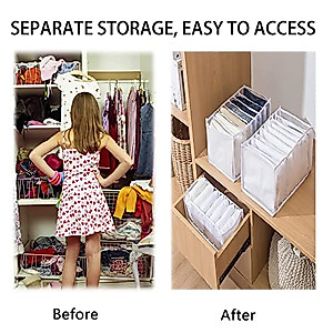 2PCS Wardrobe Clothes Organizer Washable, 7 Grids Foldable Visible Closet Organizer Clothes Drawer, Nylon Mesh Separation Box, for T-shirt, Legging, Skirts, Jeans, Children's clothing (Grey - 2 PCS)