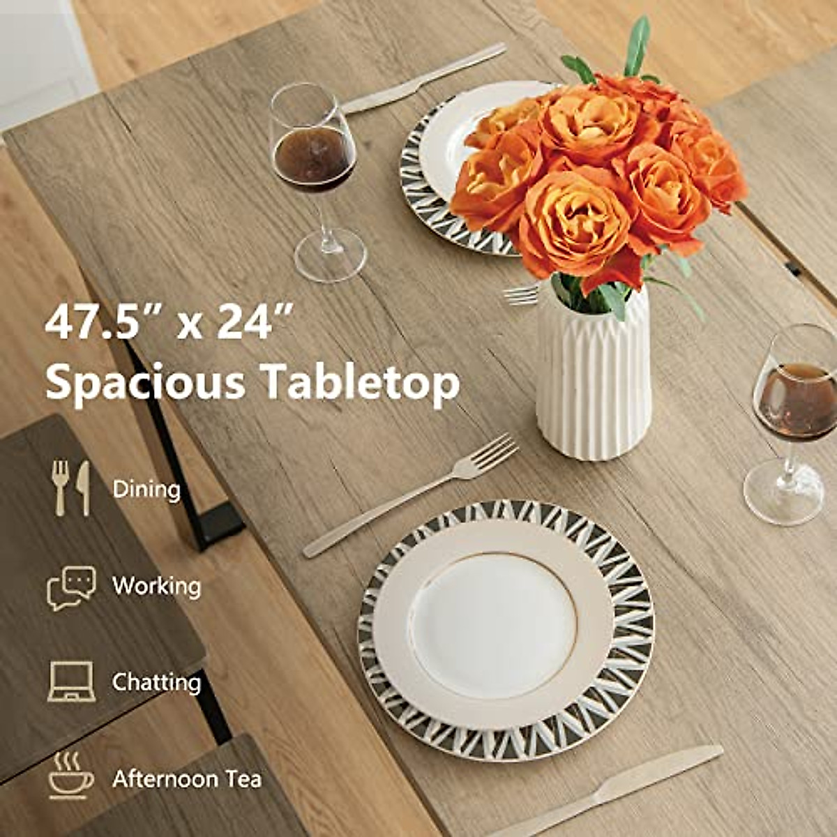COSTWAY 4 Piece Dining Table Set, Modern Counter Height Kitchen Table Set for 4 w/Bench & 2 Stools, Sturdy Iron Structure, Space-Saving Dining Table and Chair Set for Home Pub Breakfast, Oak Grey