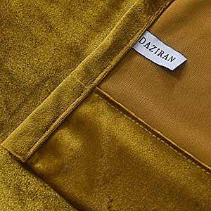 Cherry Home Super Soft Luxury Velvet Set of 2 Warm Yellow Blackout Velvet Energy Efficient Grommet Curtain Panel Drapes Ginger Mustard Curtain Panels 52Wx96L for Living Room