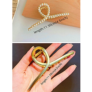 2 PACK Strong Large Pearl Metal CZ Aleck Hair Clip, Nonslip Large Claw Clip, Big Hair Claw Clips For Women (L-GOLD)