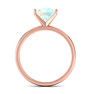 Natural Ethiopian Opal Engagement Ring, AAA Quality, Rainbow Opal 8mm Round Shape Engagement Ring - With Jewelry Box, 14K Rose Gold, Size:US 8.50