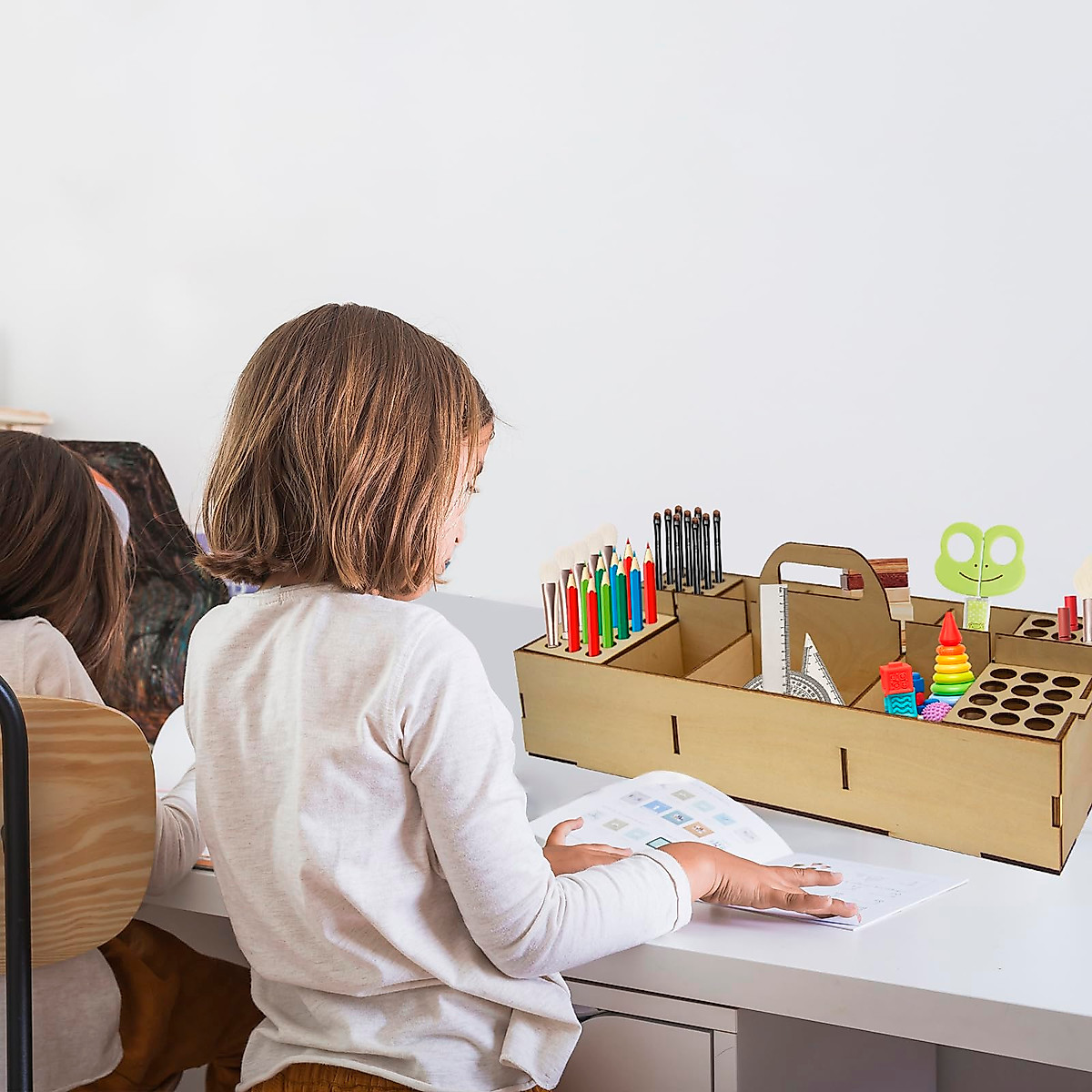 G TASTE Wooden Paint Brush Holder with 60 Holes, Craft Supplies Storage Rack, Brush Tool Holder, Paint Brush Organizer with MDF Material, Suitable for Arts Writing Tools