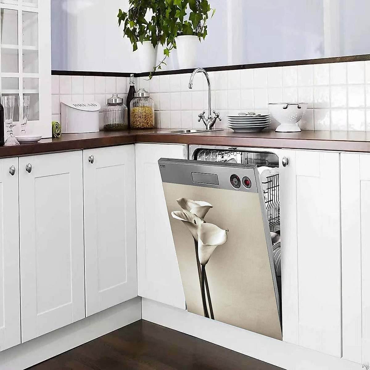 Botanical Dishwasher Magnet Cover Calla Lilies Magnetic Refrigerator Stickers Decorative Appliance Cover Fridge Panels Metal Door Garage 23x26in