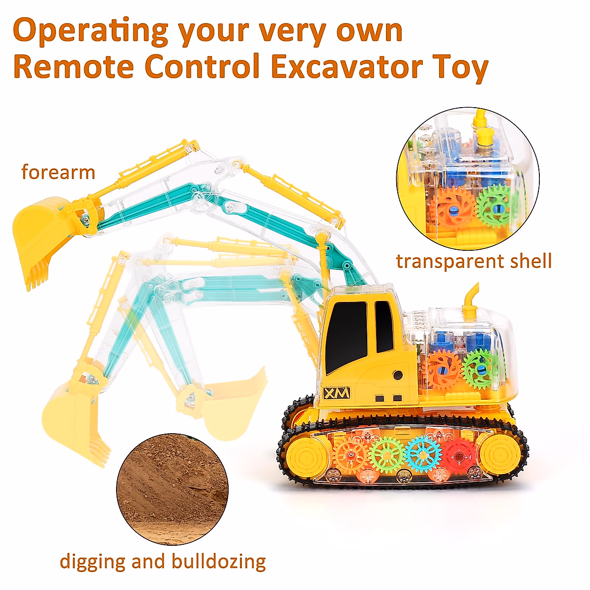 Remote Control Excavator,RC Excavator Toy Age 4-7 RC Construction Vehicles with Sound Lights Birthday for Boys 6 7 8 9