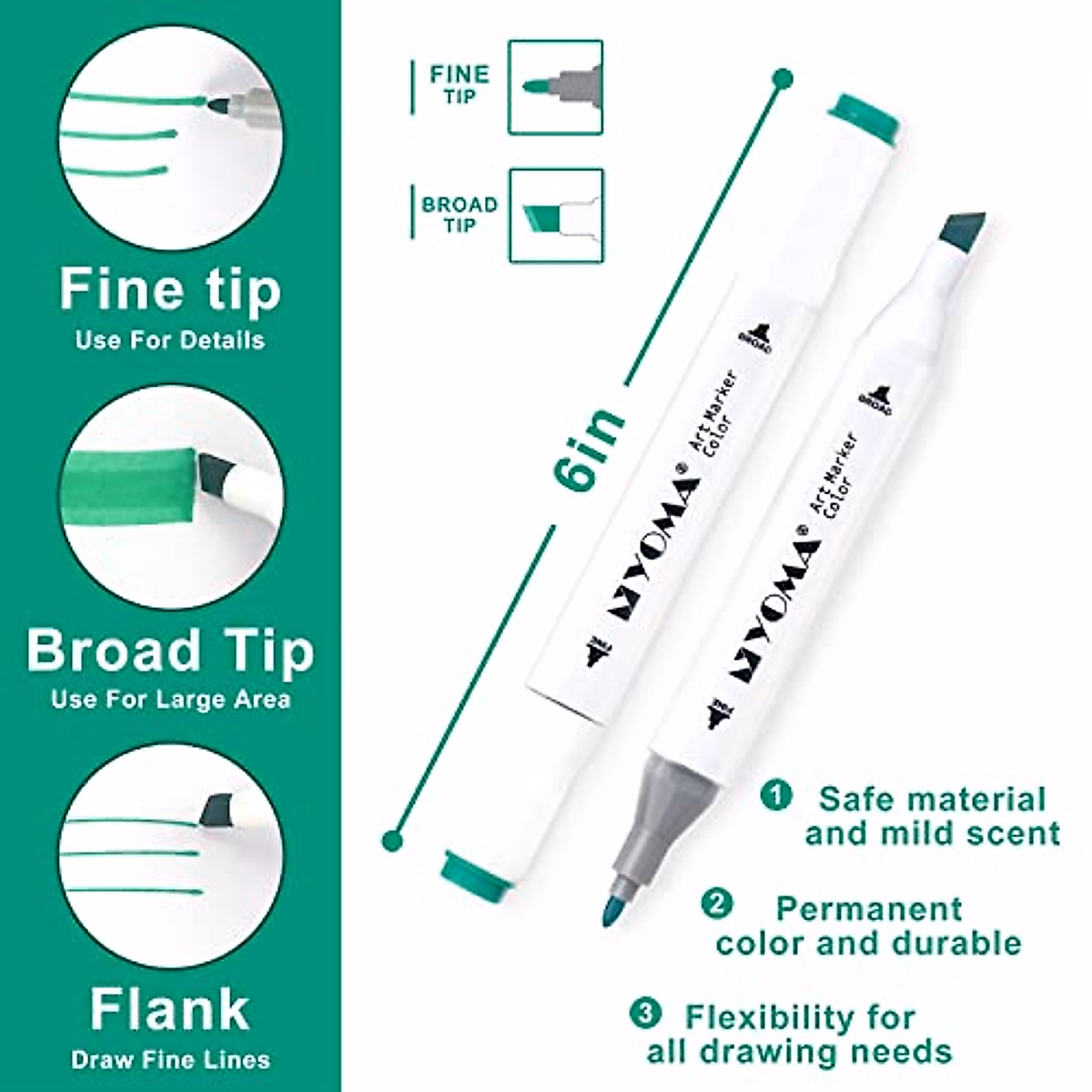 Y YOMA 120 Colors Alcohol Markers Dual Tip Markers Art Markers Set, Unique Colors (1 Marker Case) Alcohol-based Ink, Fine & Chisel, White Penholder