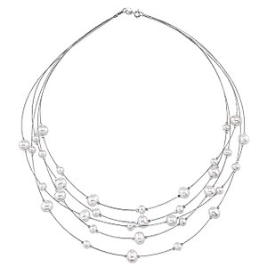 The Pearl Source 6-9mm Genuine White Freshwater Cultured Pearl Wire Necklace for Women