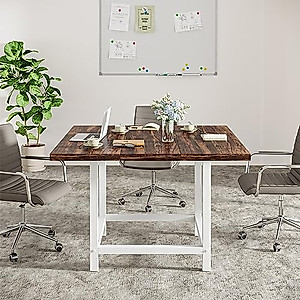 Tribesigns Small Conference Room Table for 4 People, Rustic Square 39.4 Inches Wood Computer Desk for Home Office,Small Space (Chair not Included) (Dark Oak)