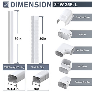 Flamorrow Decorative PVC Line Set Cover Kit, 3" 25 Ft Line Cover Kit for Ductless Mini Split Air Conditioner, Central AC and Heat Pump System