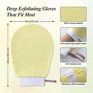 LOTTA Exfoliator glove Body scrubs 2Pcs 150D Exfoliating mitt for shower Skin exfoliator glove for Cleanse dead or Dry skin Back tanning applicator Suitable for Men and Women Pink or Yellow
