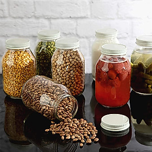 JOE'S Regular Mouth Mason Jars 32oz [12 Pack] - Quart Size Jars with White Metal Lids, Ideal for Fermenting, Pickling, Storage, DIY Decors and Projects