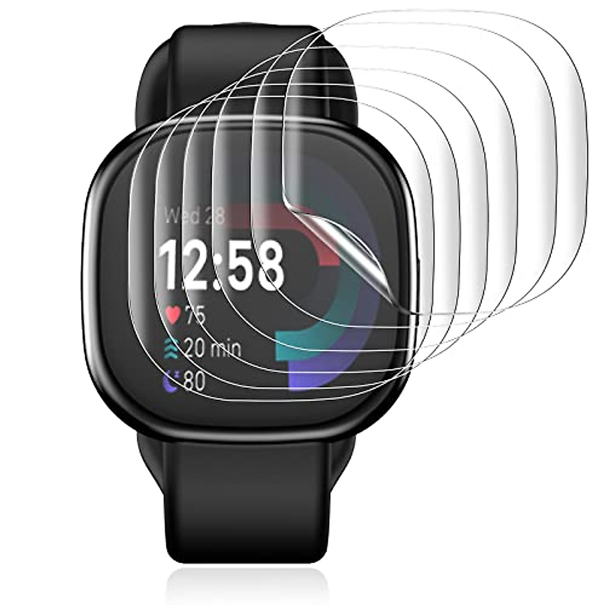 EWUONU [6 Pack Screen Protector Compatible for Fitbit Versa 4/Versa 3/Sense 2//Sense, Flexible Film HD Clear Bubble Free Soft Screen Protector(Not Glass) for Fitbit Sense 2/Sense/Versa 4/3 Smartwatch