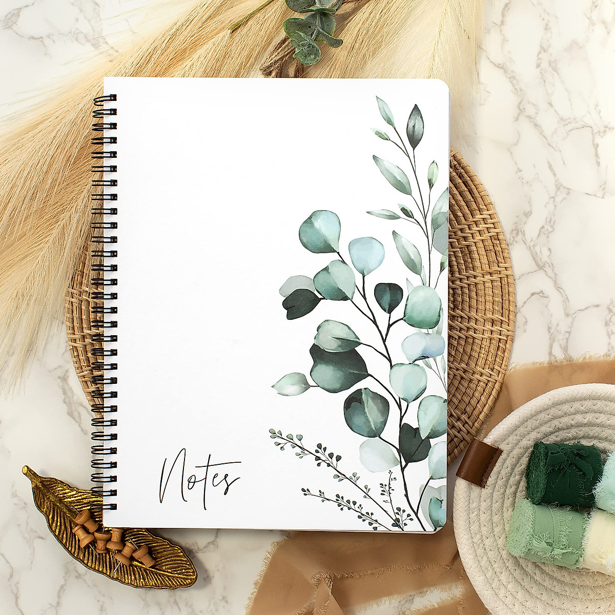 ZICOTO Aesthetic Spiral Notebook Journal For Women - Cute Greenery 10.5" x 8.5" College Ruled Notebook With Large Pockets, Lined Pages and Hardcover - Perfect to Stay Organized at Work or School