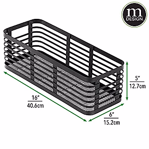 mDesign Modern Decor Flat Steel Wire Organizer Bin Basket - Storage for Kitchen Pantry, Bathroom, Laundry, Organizing Holder for Food, Coffee, Fruit, Blankets, Toys - Carson Collection - Matte Black