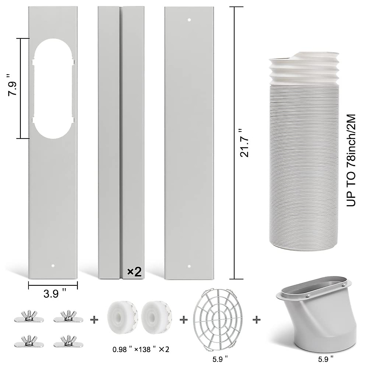 Portable Air Conditioner Window Kit with 5.9” Counter Clockwise Exhaust Hose，AC Window Vent Kit, Adjustable Vertical/Horizontal Sliding Window Kit Plates for AC Unit with 59 Inch Exhaust hose