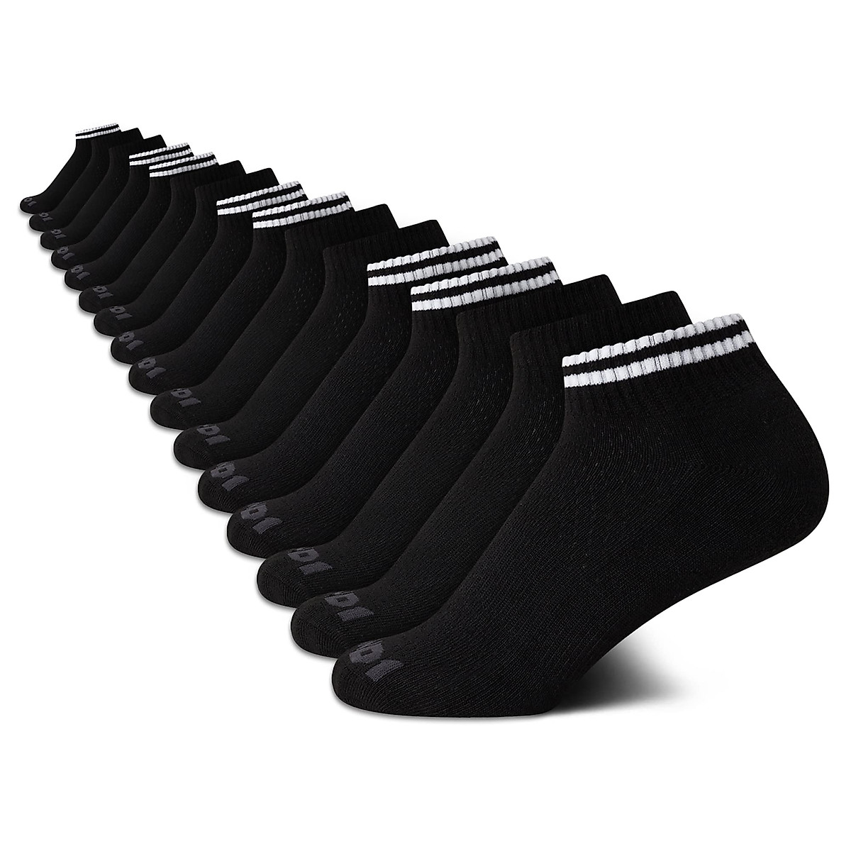 AND1 Boys' Socks - Athletic Cushion Quarter Cut Socks (16 Pack), Size Small-Medium, Solid Black