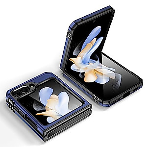 AKABEILA Case for Samsung Galaxy Z Flip 5(5G) Case Cover Soft TPU PC Slim Non-Slip Carbon Fiber Phone Case Rotate Stand Slide Camera Protection Navy Blue