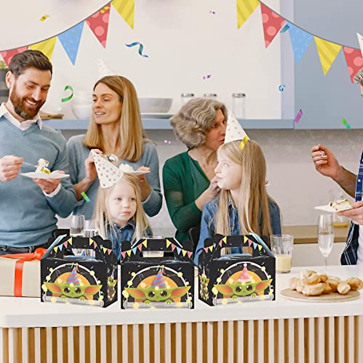 12 Pieces Baby Yoda Birthday Party Supplies Mandalorian Theme Candy Box, Tote Bag, Toy Box, Gift Box for Boys and Girls Kids.