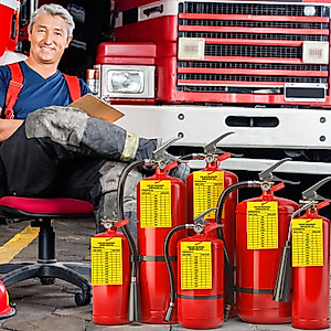 Chunful 101 Pieces Monthly Fire Extinguisher Inspection Tags 2024 Maintenance Tags and Plastic Tamper Seals Numbered Security Tags with Handheld Hole Puncher(Red, Yellow, 5 x 3.3 Inch)