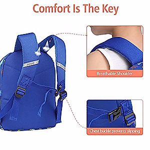 F-color Kids Backpack for School - Lightweight Toddler - Water Resistant Preschool Backpack for Boys and Girls with Chest Strap, Reflective Stripes, BPA Free, Dinosaur Blue