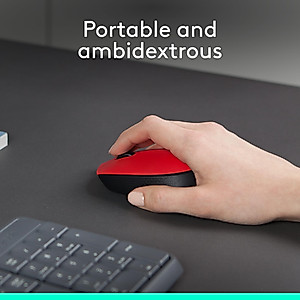 Logitech M170 Wireless Mouse for PC, Mac, Laptop, 2.4 GHz with USB Mini Receiver, Optical Tracking, 12-Months Battery Life, Ambidextrous - Red