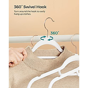 SONGMICS Velvet Hangers, Set of 50 Clothes Hanger with Rose Gold Swivel Hook, Non-Slip, and Space-Saving, 0.2-Inch Thick, 17.1-Inch Long for Coat, Shirt, Dress, Pants, Tie, White UCRF021W02