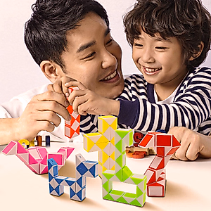 LENDOD 12 Pack 24 Blocks Mini Fidget Snake Cube Mini Twist Puzzle Cubes Magic Speed Cubes Toy for Kids Party Bag Fillers, Party Supplies