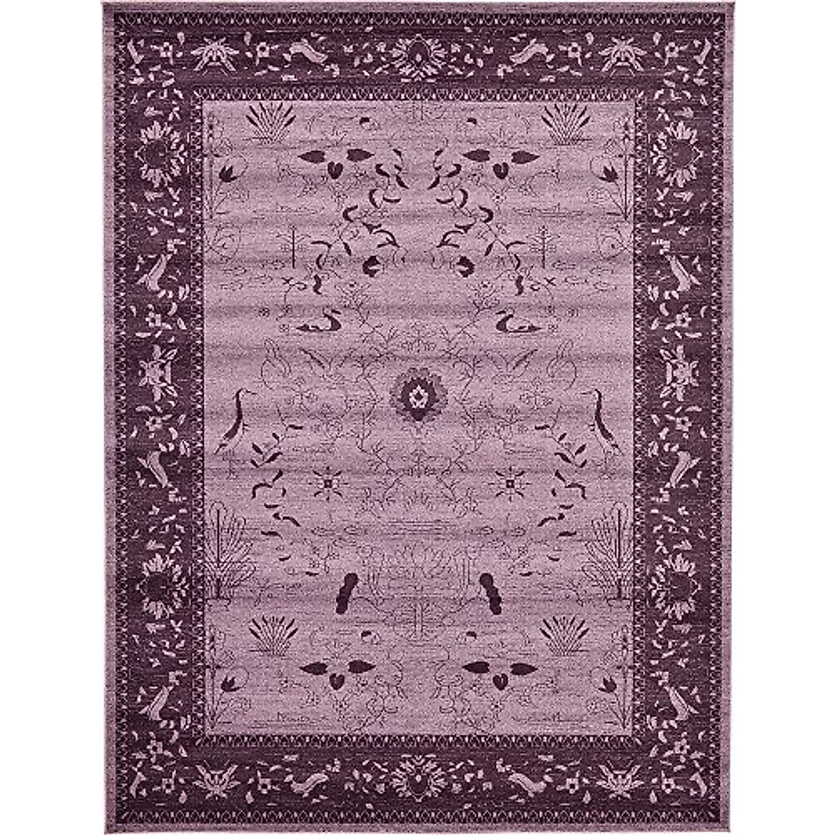 Unique Loom La Jolla Collection Farmhouse, Contemporary, Botanical, Traditional, Vintage Area Rug, 10 x 13 ft, Violet/Dark Purple