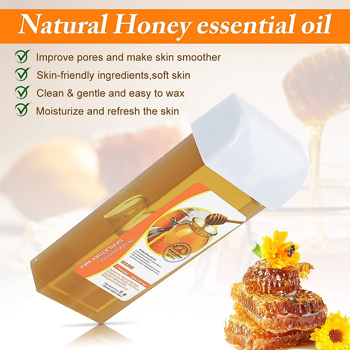 anmas rucci Hair Removal Wax, Depilatory Wax Cartridge, Honey Heater Waxing, 100 ml, for Professional or Home Uses, Legs, Arms, Underarm, Bikini Line