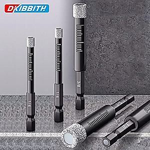 Dry Diamond Drill Bits Set 3 Packs for Granite Porcelain Tile Ceramic Marble Size 1/4“ (6mm), 5/16” (8mm), 3/8” (10mm), with Quick Change 1/4” Hex Shank and Storage Cases