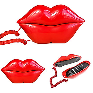 Corded Lip Phone, Benotek Novelty Landline Phone for Home/Office/Shops/Party Decor, Real Wired Funny Mouth Cartoon Telephone for Gift (Red)