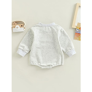 BULINGNA Newborn Infant Baby Boy Girl Sweatshirt Romper Funny Letters Print Long Sleeve One-Piece Bodysuit Fall Clothes (Light Gray, 12-18 Months)