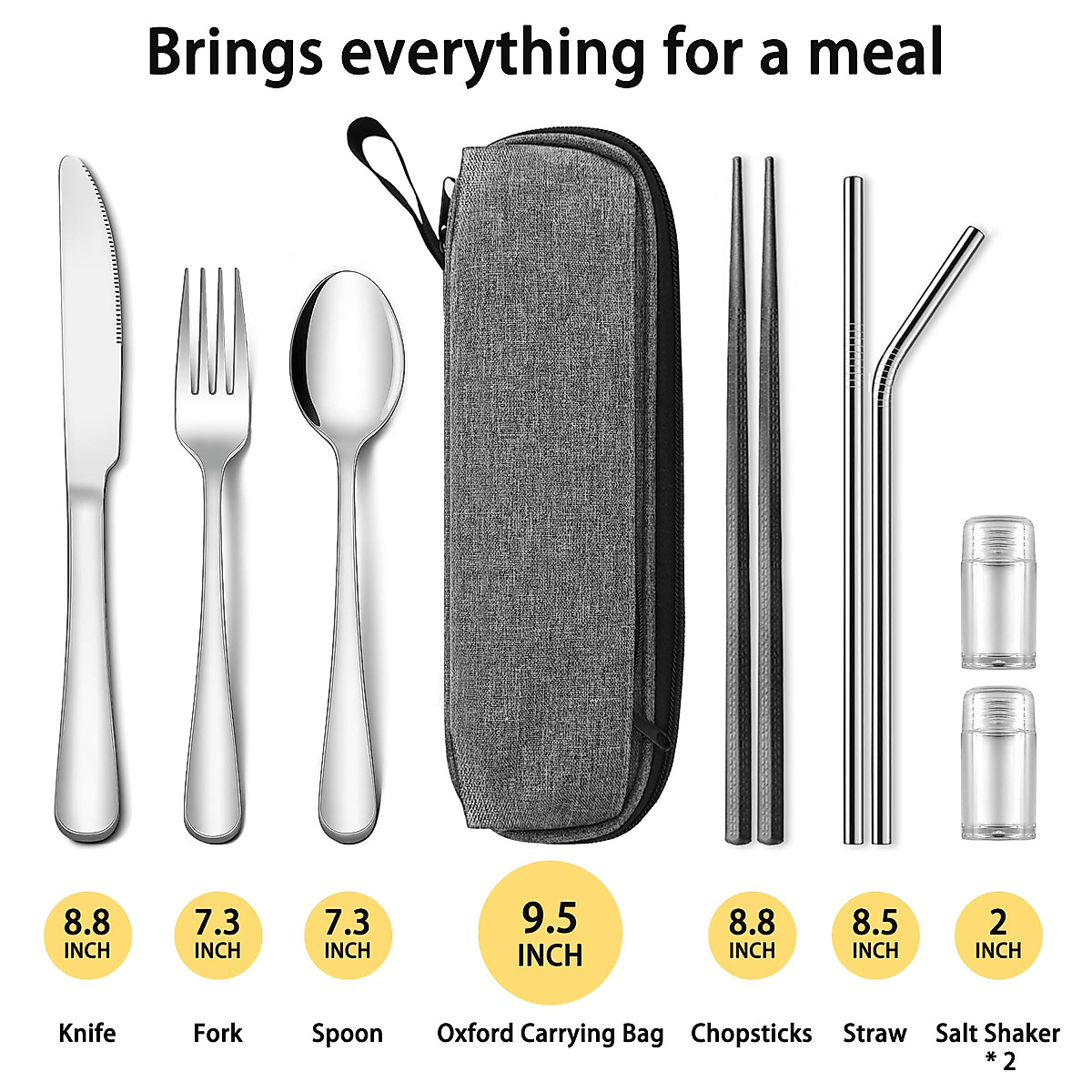IFERRENS Travel Utensils Set with Splash-poof Bag, Portable Cutlery for Work, Reusable Camping Silverware Utensil, 18/0 Stainless Steel Flatware for Adult Lunch Picnic Hiking EDC Gadgets Lunch Box
