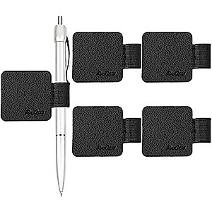 ProCase (5 Pack) Pen Loop Holder for Notebooks Journals Planners Tablet Case, Self Adhesive Leather Pencil Holder with Elastic Loop for Pens, Apple Pencil, Stylus Pen -Black
