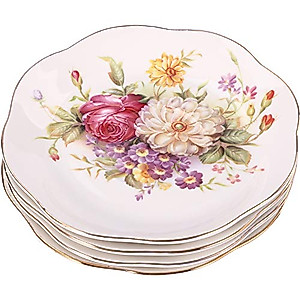 14 Piece European Ceramic Tea Set Coffee set Porcelain Tea SetWith Metal Holder,flower tea set Red Rose Painting,160ML/Cup,460ML/Pot (Red)