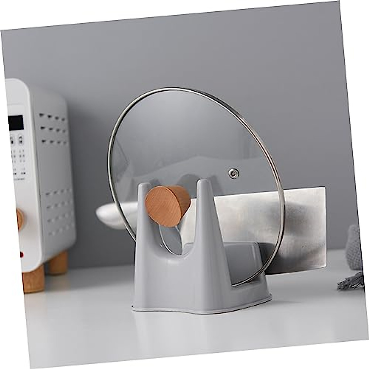 DOITOOL 1pc Pan Lid Cover Plastic Lid Rest Kitchen Tool Rests Cooking Tool Organizer Spatula Rack Pan Pot Cover Shelf Plastic Cap Tool Holder Bracket Dark Grey Lid Rest Stand Holder