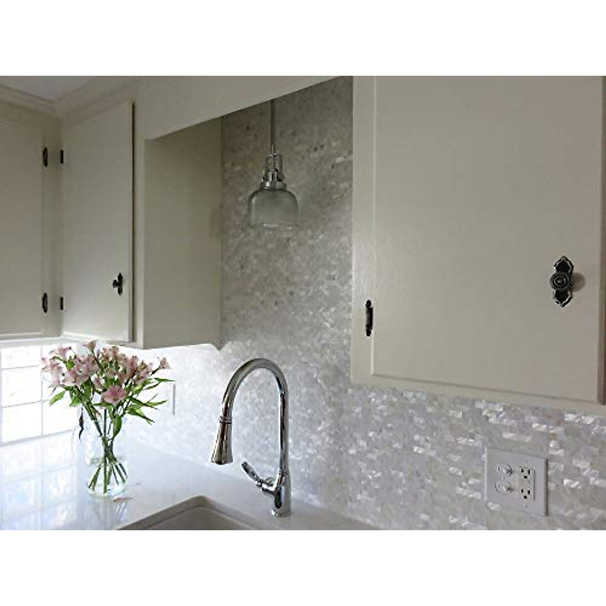 Art3d Peel and Stick Mother of Pearl Shell Mosaic Tile for Kitchen Backsplashes, 12" x 12" White Brick