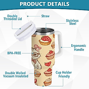 Msyxl 30 oz Insulated Stainless Steel Tumbler with Handle and Straw Lid - Leak-proof Coffee Mug for Men Women, Travel Mug Fits Cup Holder (Cat Cakes)
