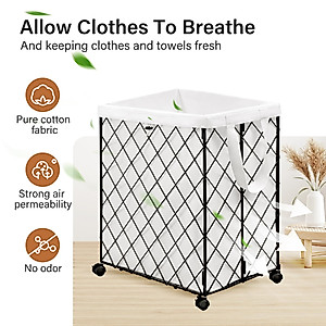 2 Wire Laundry Hamper on Wheels With Removable Liners,Rolling Large Collapsible Metal Laundry Basket,Sturdy Laundry Bag Heavy Duty Hamper,for Dirty Clothes Organization Closet Bathroom Living Room
