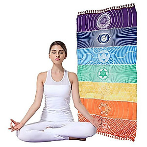 Yoga Mat Tapestry Rainbow 7 Chakra Stripes Beach Towel Summer Wall Hanging Mandala Blanket Travel Sunscreen Shawl Hippy Boho