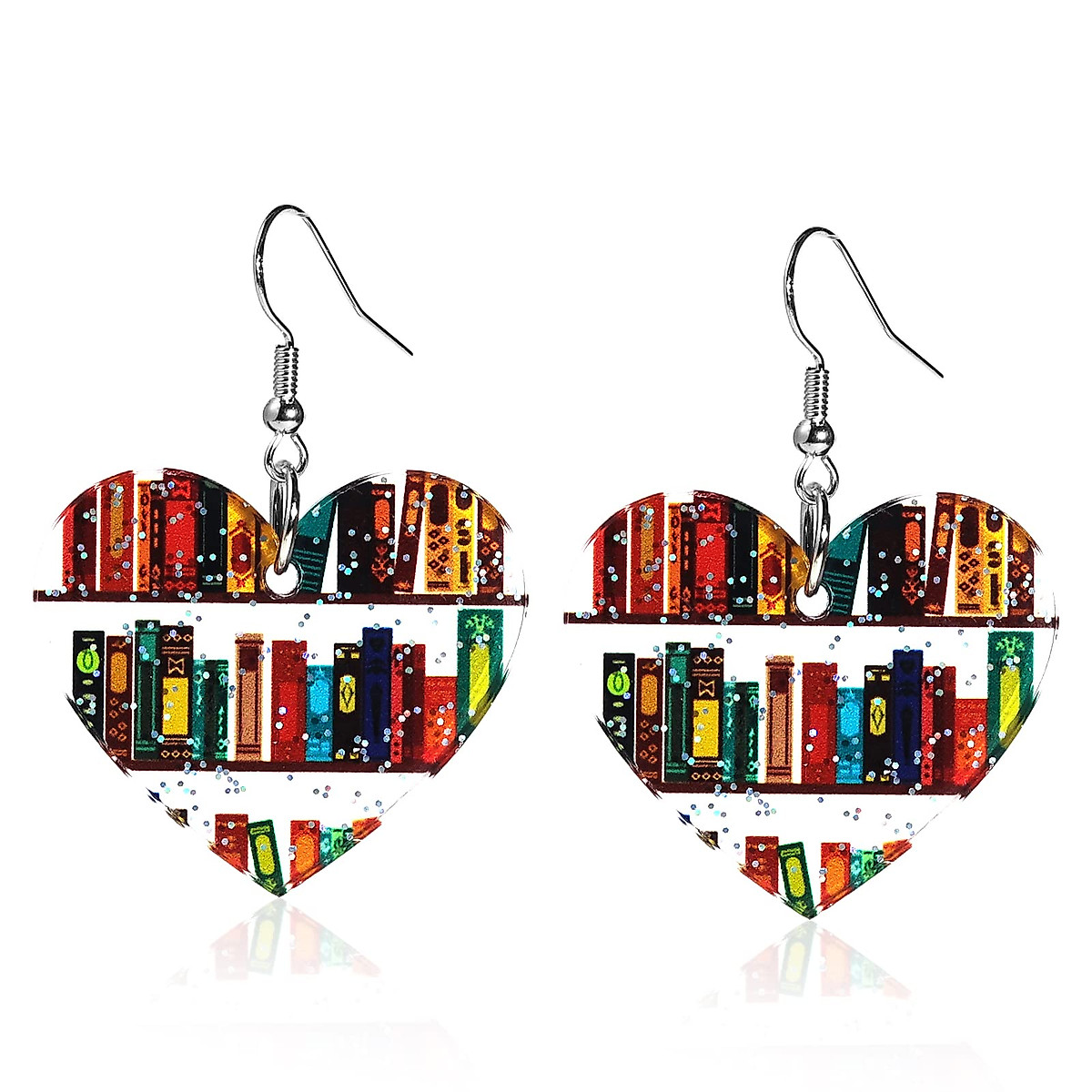 Classic Resin Stack of Books Shelves Drop Dangle Earrings Acrylic Bookcase for Women Creative Librarian Teacher Novel Graduation Jewelry-Heart