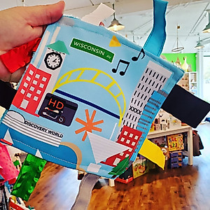 Baby Jack & Co 8x8” Learning Lovey Milwaukee Wisconsin Tag Toys for Babies - Baby Crinkle Toys - Soft & Safe - Learn USA Cities and Shapes - Ideal Baby Toy & Gift BPA Free w/Stroller Clip