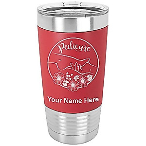 LaserGram 20oz Vacuum Insulated Tumbler Mug, Pedicure, Personalized Engraving Included (Silicone Grip, Red)