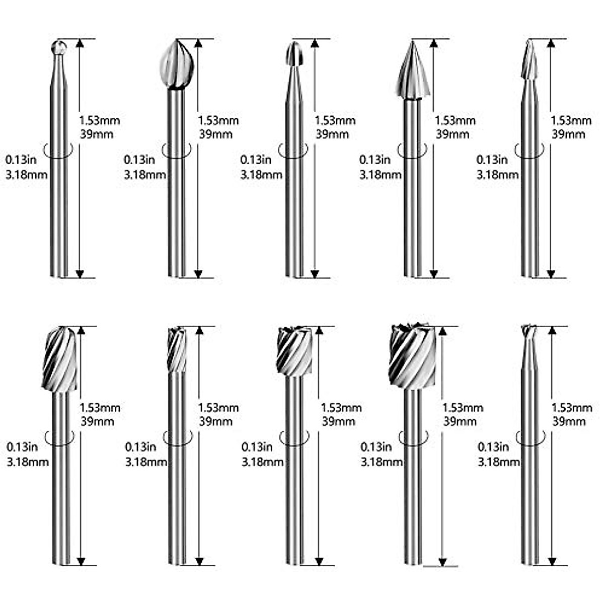 SPTA 10Pc HSS Router Carbide Engraving Bits & 10Pcs Router Bit 1/8"(3mm) Shank for Rotary Tools for DIY Woodworking, Carving, Engraving, Drilling