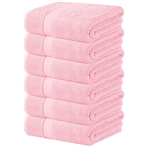 Oakias 6 Pack Small Cotton Towels Pink – 22 x 44 Inches 500 GSM – Hotel, Pool & Gym Towels – Highly Absorbent