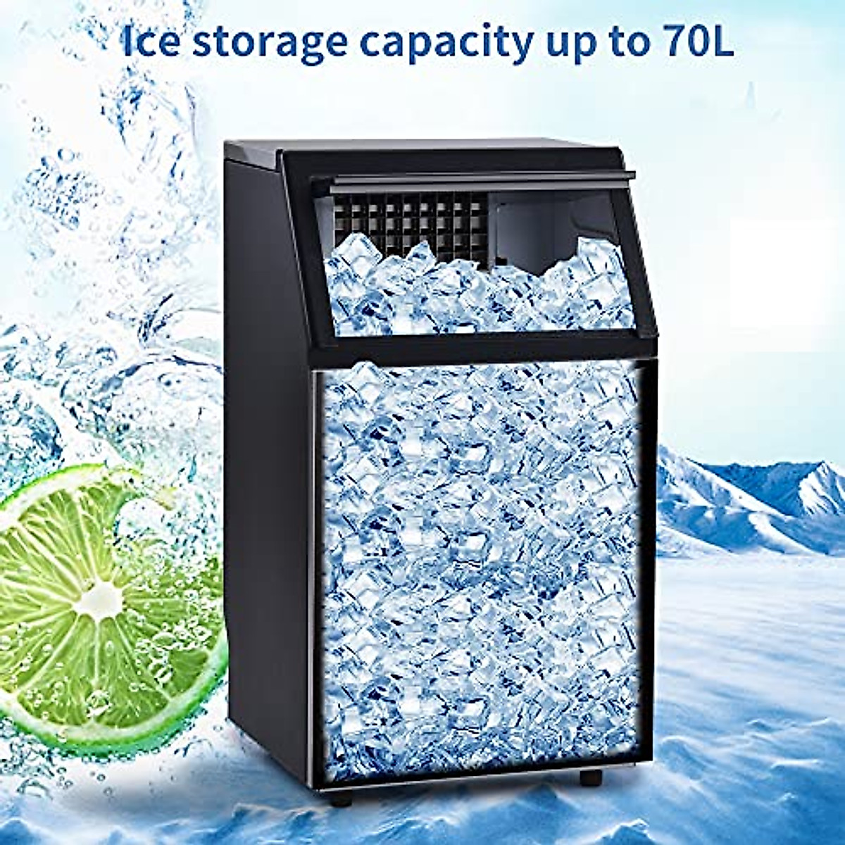 LEO11EE Freestanding Commercial Ice Maker Machine 66LBS/24H, Auto-Clean Built-in Automatic Water Inlet Clear Ice Cube Maker with Scoop, Ideal for Supermarkets Cafes Bakeries Bars Restaurants Home