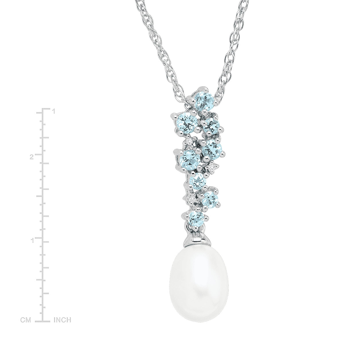 Freshwater Pearl, Nat Blue Topaz Pendant w Diamonds Sterling Silver (.015 ct, I-J Color, I3 Clarity), 18"