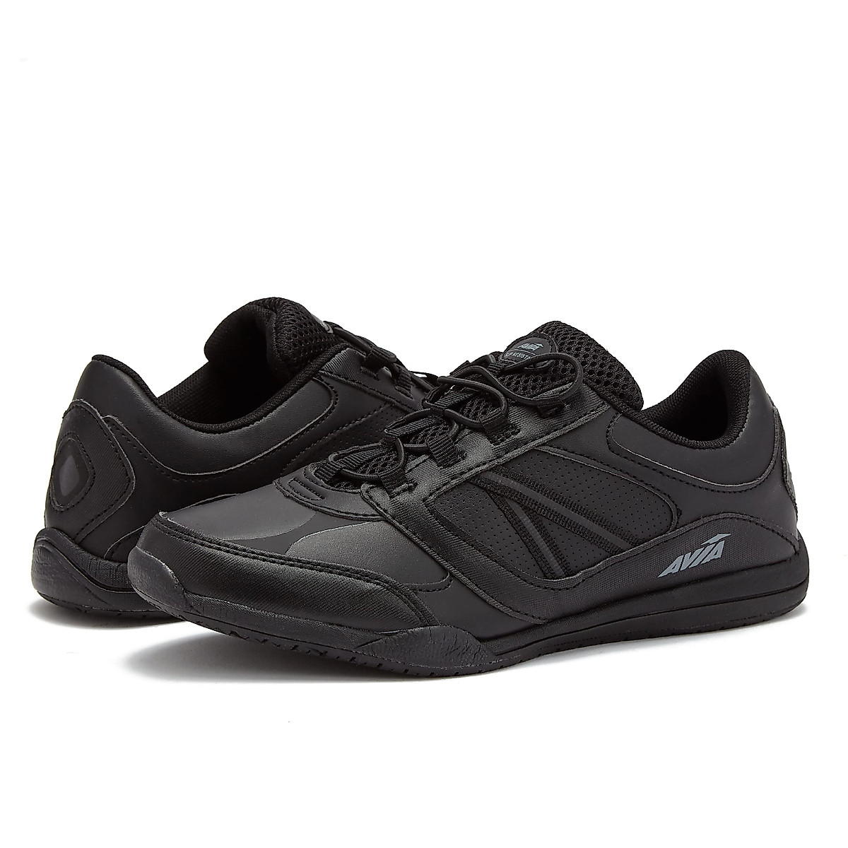 Avia Women's Avi-Focus Comfort Slip On Shoes for Work, Nursing, Restaurants, & Walking Food Service, Black/Metallic Iron Grey/Chrome Silver, 8